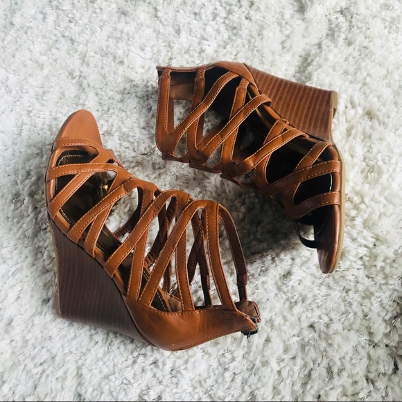 Shoes | Tan Wedges Caged Heels Caged Wedges | Poshmark